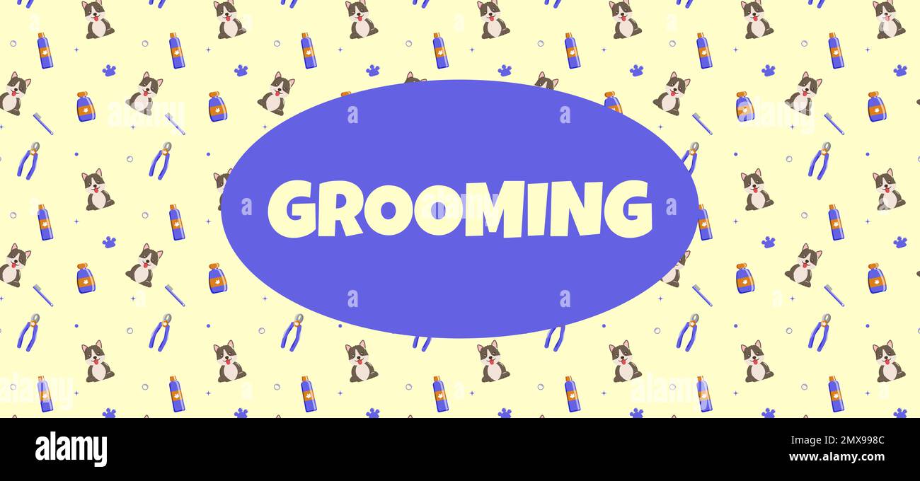 pattern for a grooming salon with an inscription in the center Grooming ...