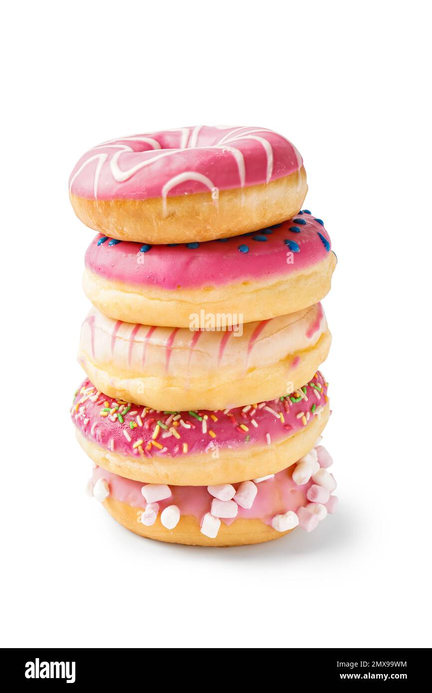 Stack of tasty donuts on white background Stock Photo - Alamy