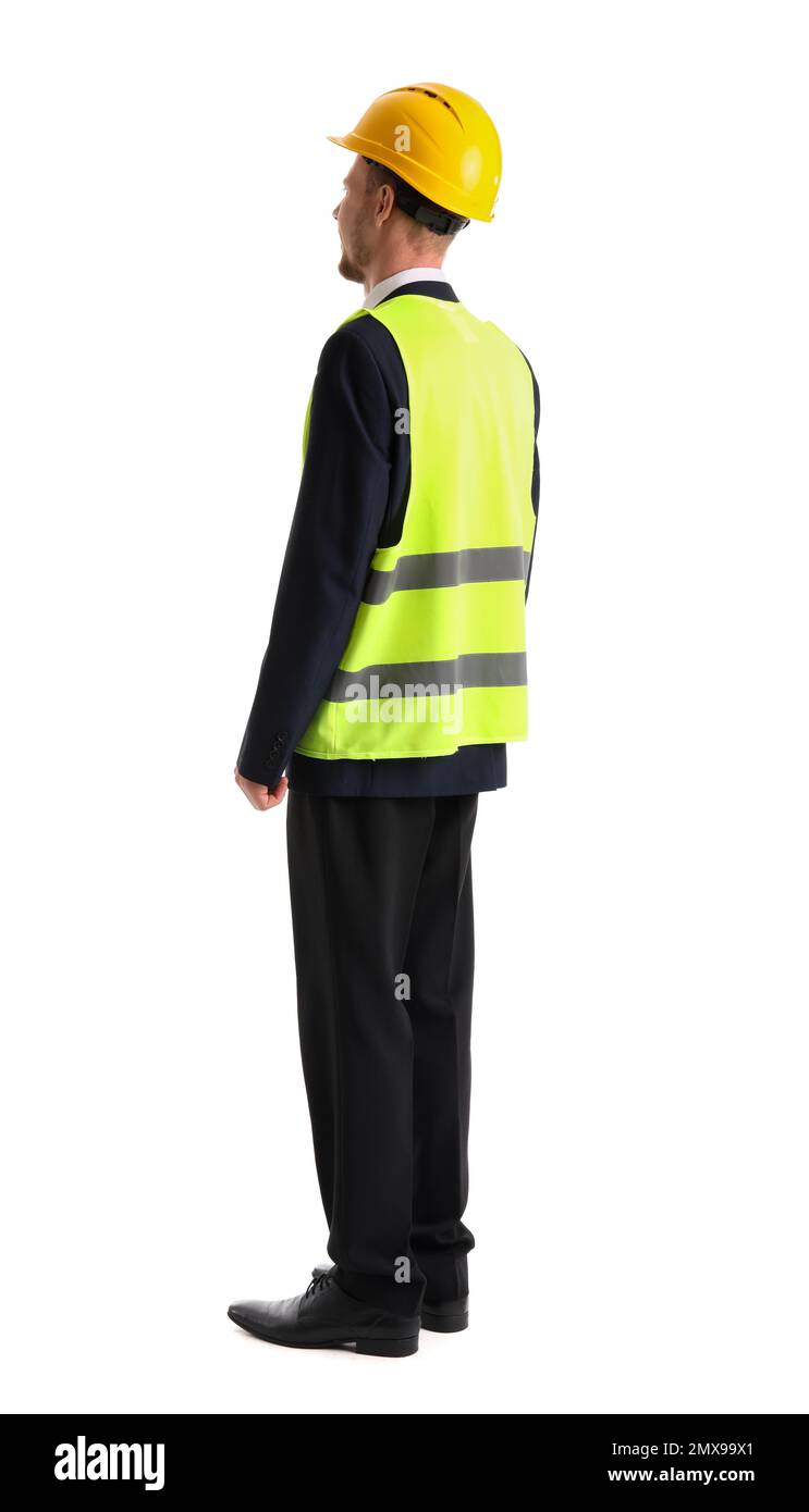 Male architect in vest on white background Stock Photo - Alamy