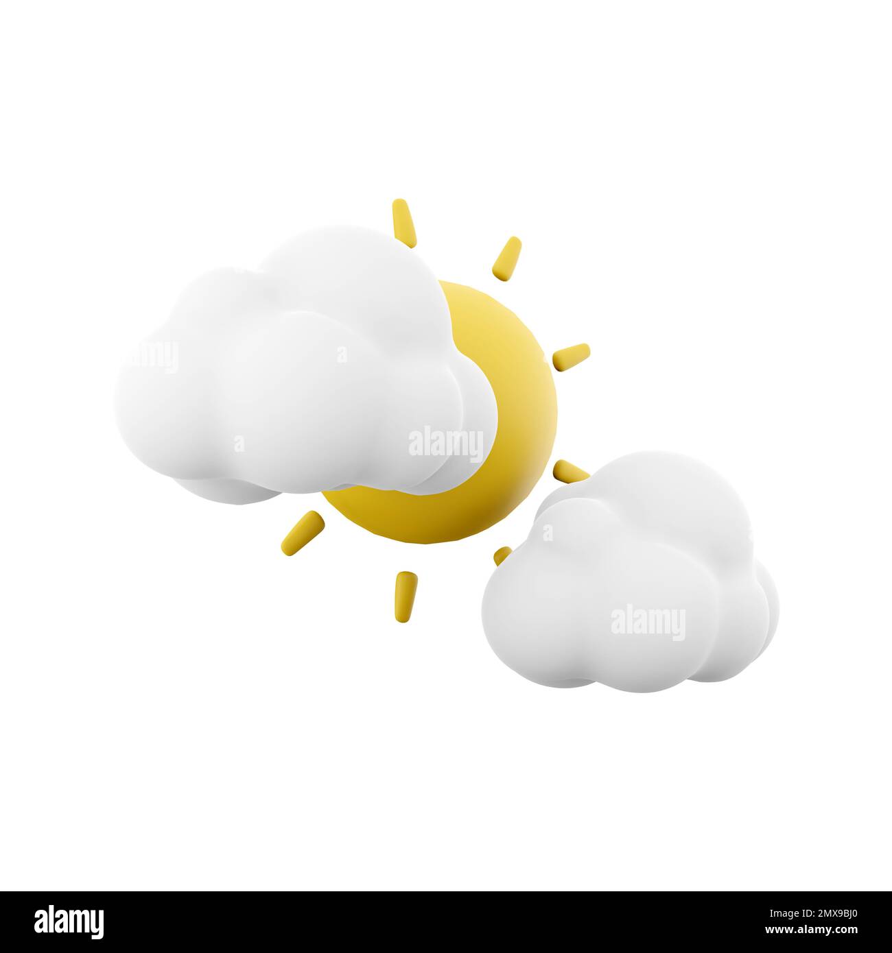 3d rendering sun covered by clouds icon. 3d render cloudy weather with sun icon. Sun covered by ...