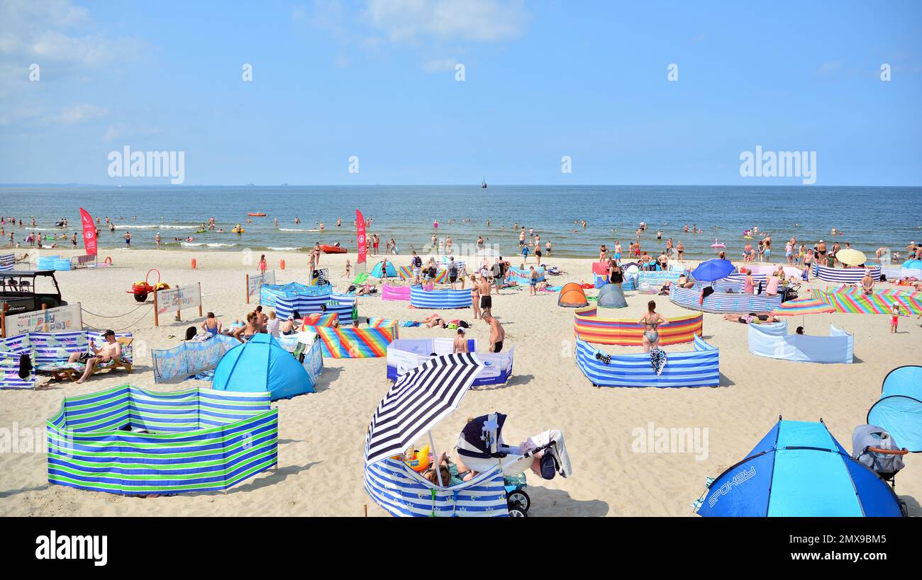 Miedzyzdroje, Poland. 22 July 2021. View of the beach. Tourists ...
