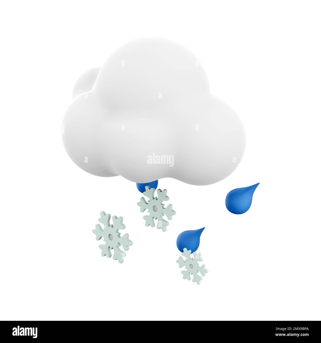 3d rendering cloud and rain with snow icon. 3d render snowly rainy ...
