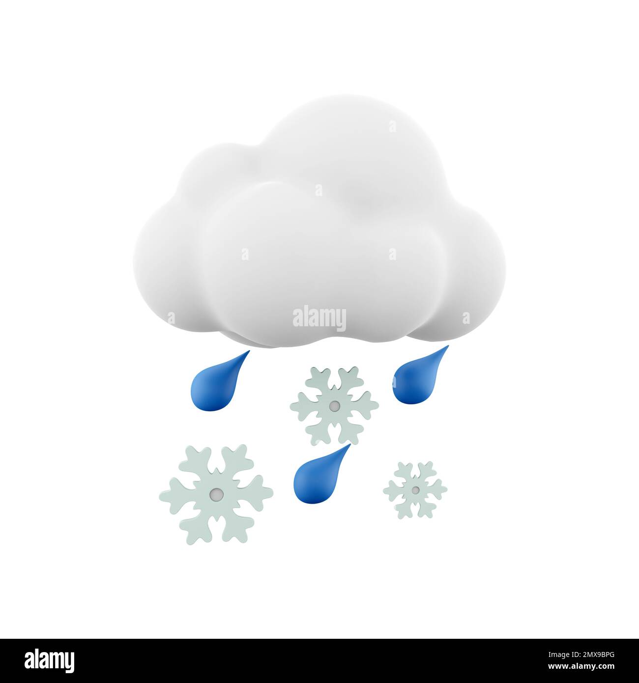 3d rendering cloud and rain with snow icon. 3d render snowly rainy ...