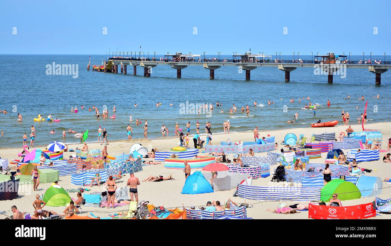 Miedzyzdroje, Poland. 22 July 2021. View of the beach. Tourists ...