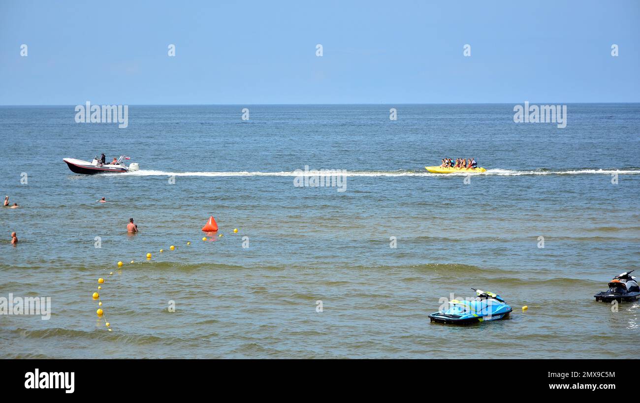 Miedzyzdroje, Poland. 22 July 2021. View of the beach. Tourists ...