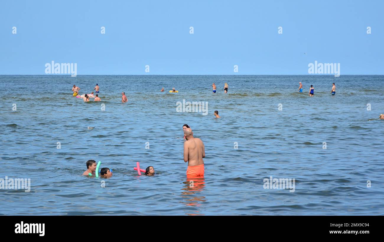 Miedzyzdroje, Poland. 22 July 2021. View of the beach. Tourists ...
