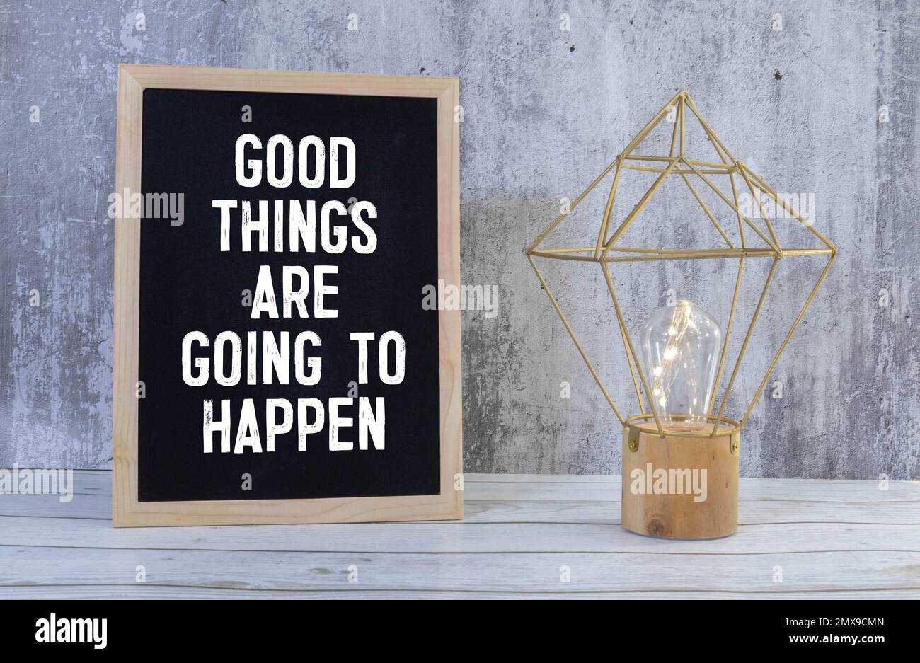 Good Things Are Going To Happen. text on an open notepad. orange ...