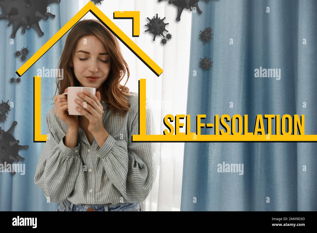 Self-isolation - important measure during coronavirus outbreak. Woman ...