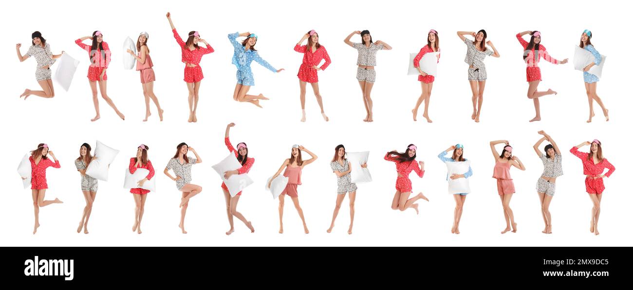 Collage of women with sleep masks on white background. Banner design ...