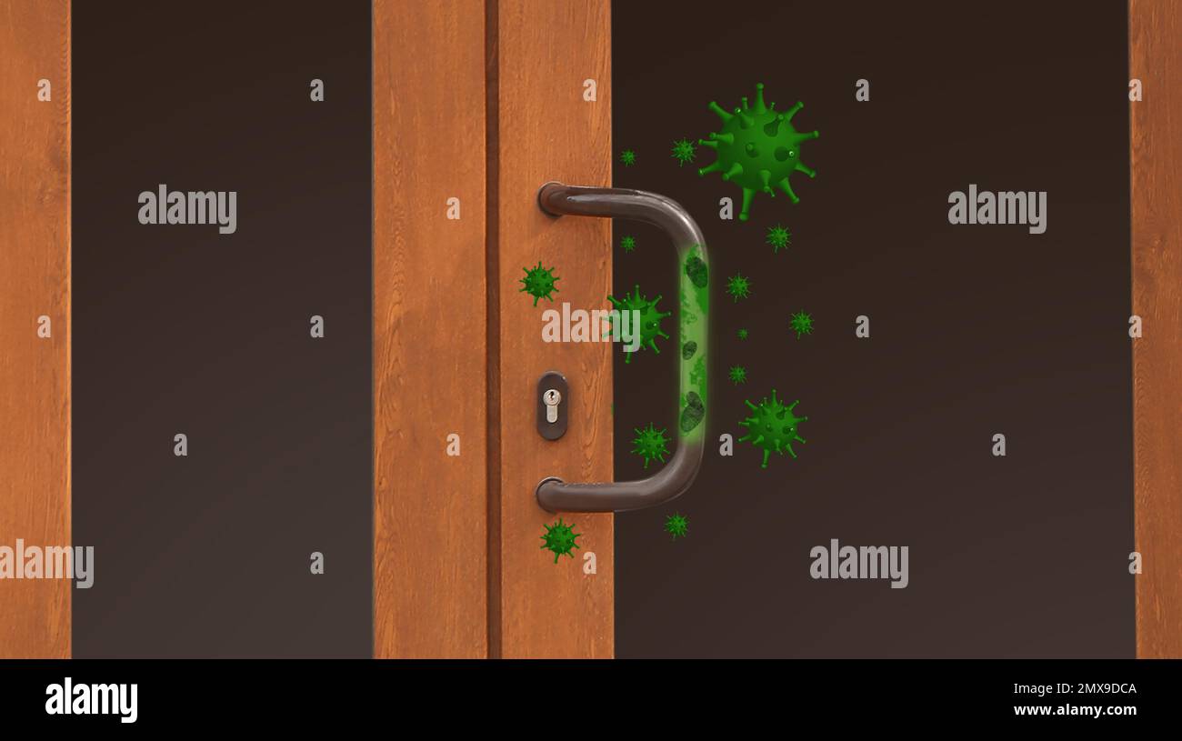 Abstract illustration of virus, dirty door handle. Avoid touching ...