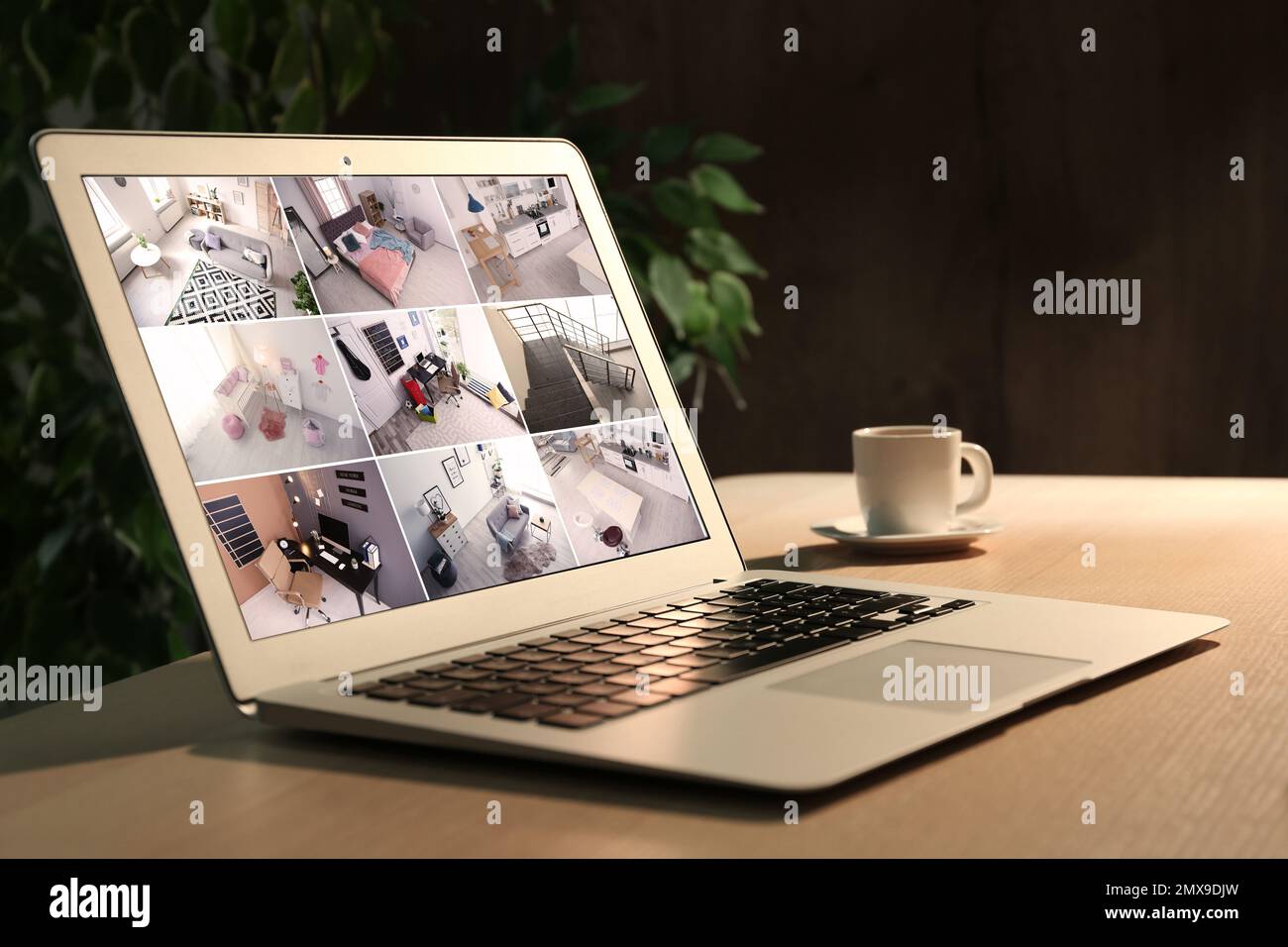 Laptop with view from CCTV cameras. Home security system Stock Photo ...