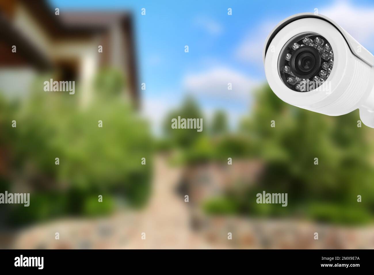 Home security system. House under CCTV camera surveillance Stock Photo ...
