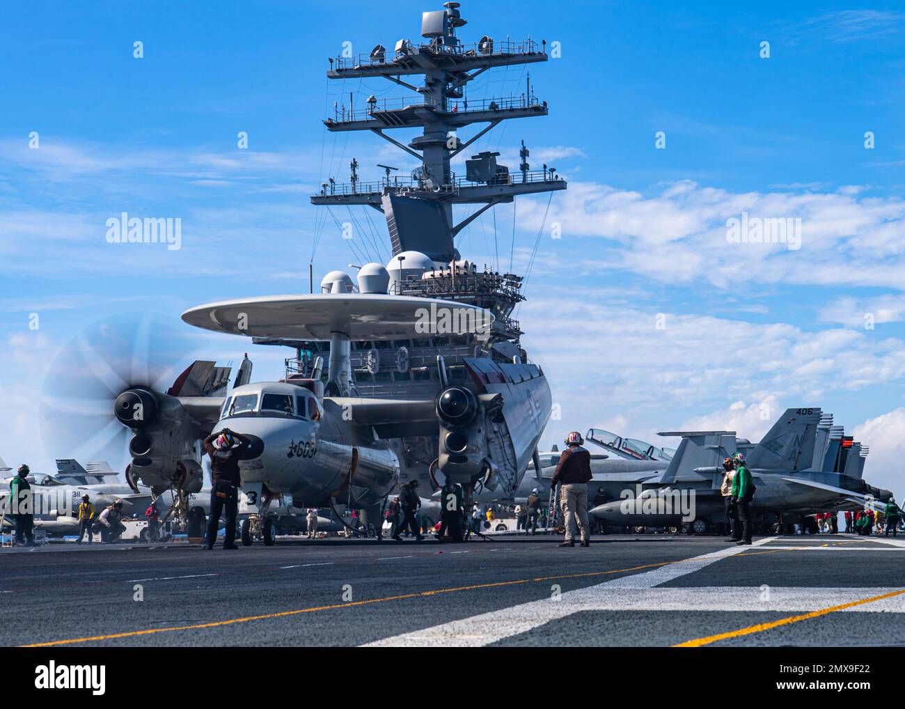 230202-N-MH015-1059 SOUTH CHINA SEA (Feb. 2, 2023) An E-2C Hawkeye from ...