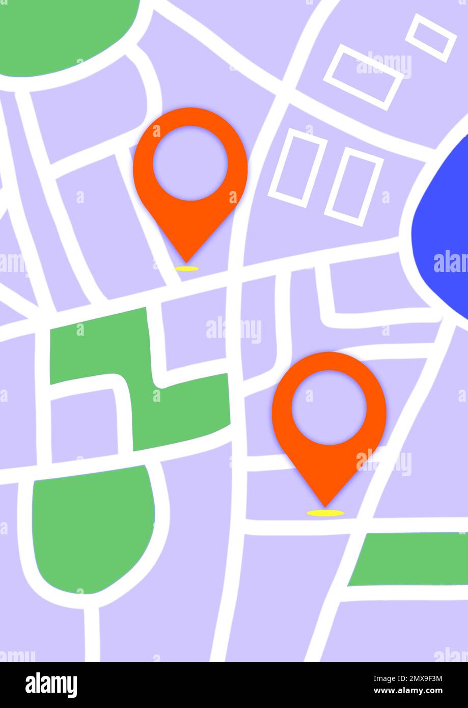 Illustration of city map with marks. Search locations Stock Photo - Alamy