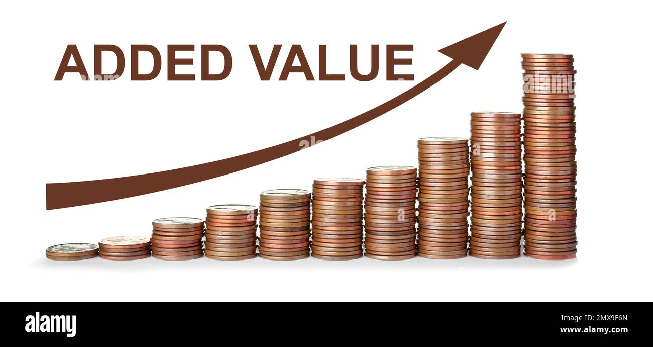 Stacked coins on white background. Growing value Stock Photo - Alamy