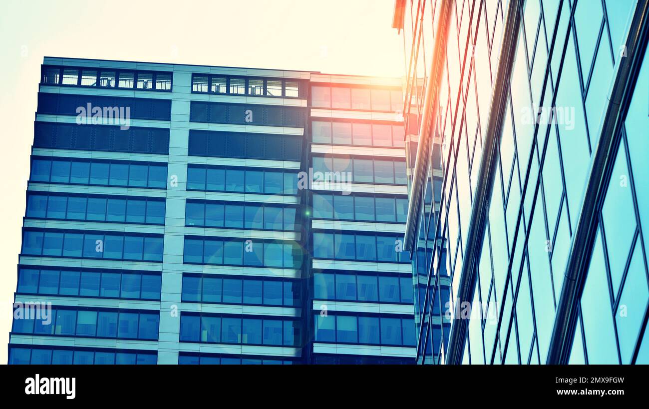 Fragments of building in business district of modern city. High-rise ...