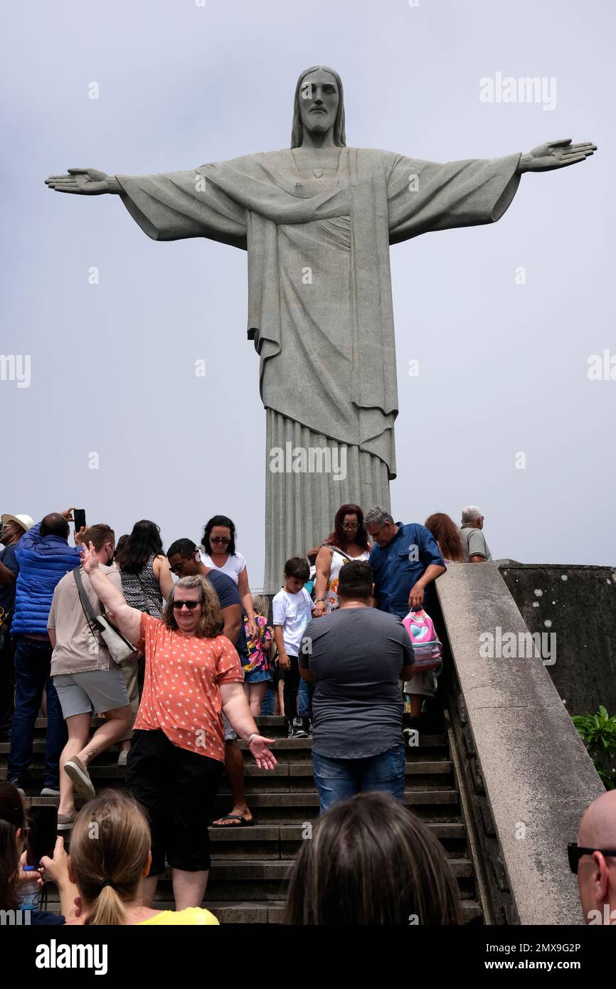 Crowds at the Christ the Redeemer Statue in Rio de Janeiro, Brazil ...