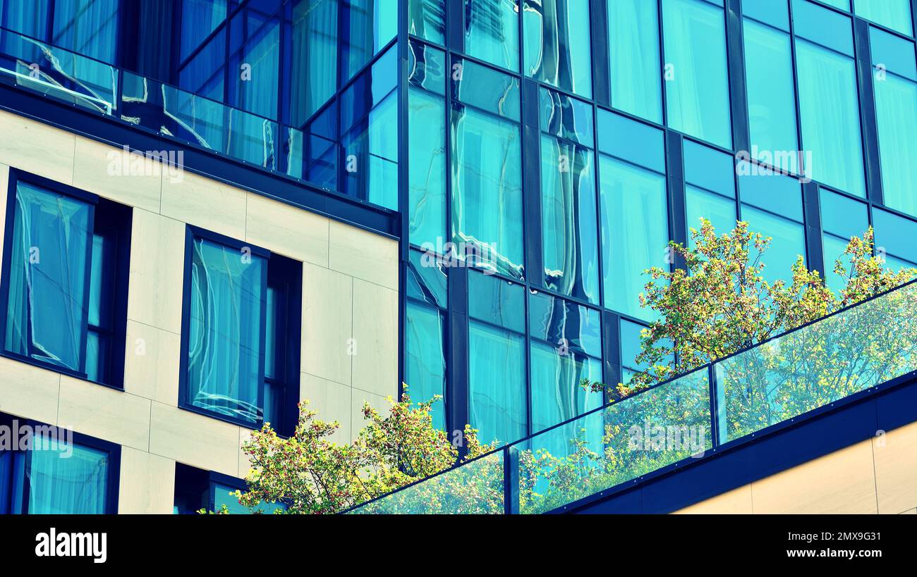 Fragments of building in business district of modern city. High-rise ...