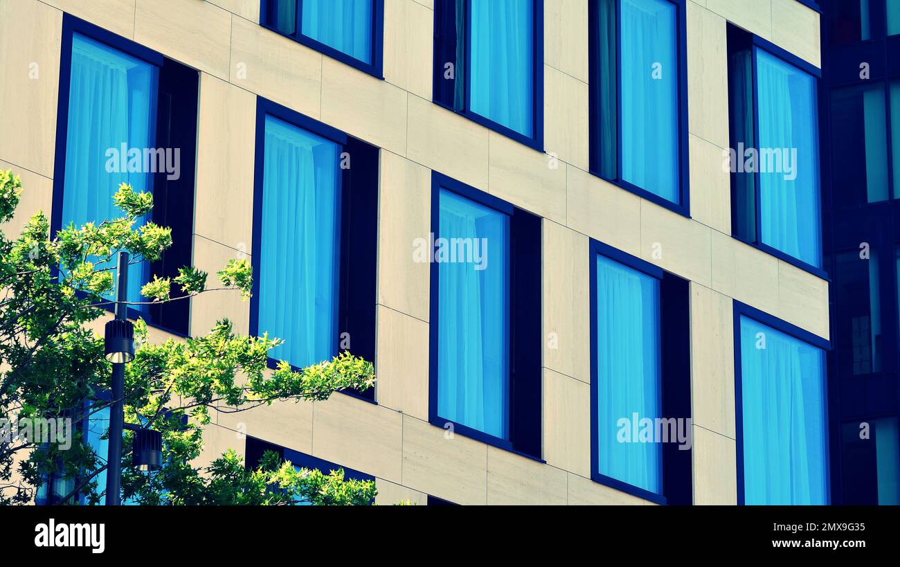 Fragments of building in business district of modern city. High-rise ...