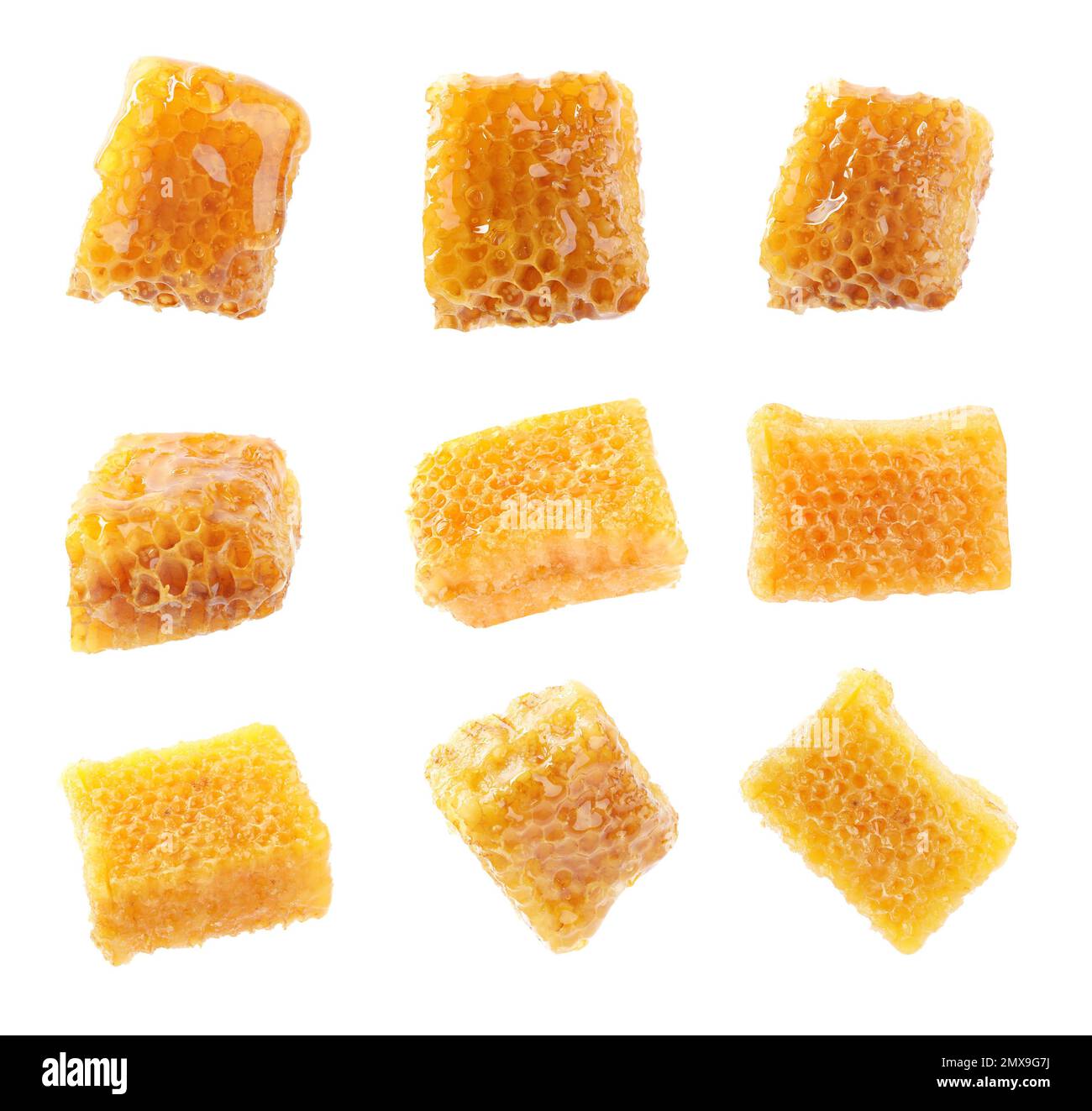 Set of fresh honeycomb pieces on white background Stock Photo - Alamy