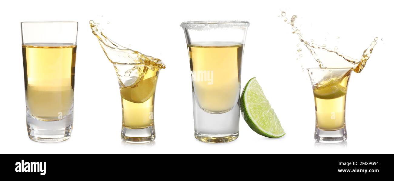 Set of Mexican Tequila shots on white background Stock Photo - Alamy
