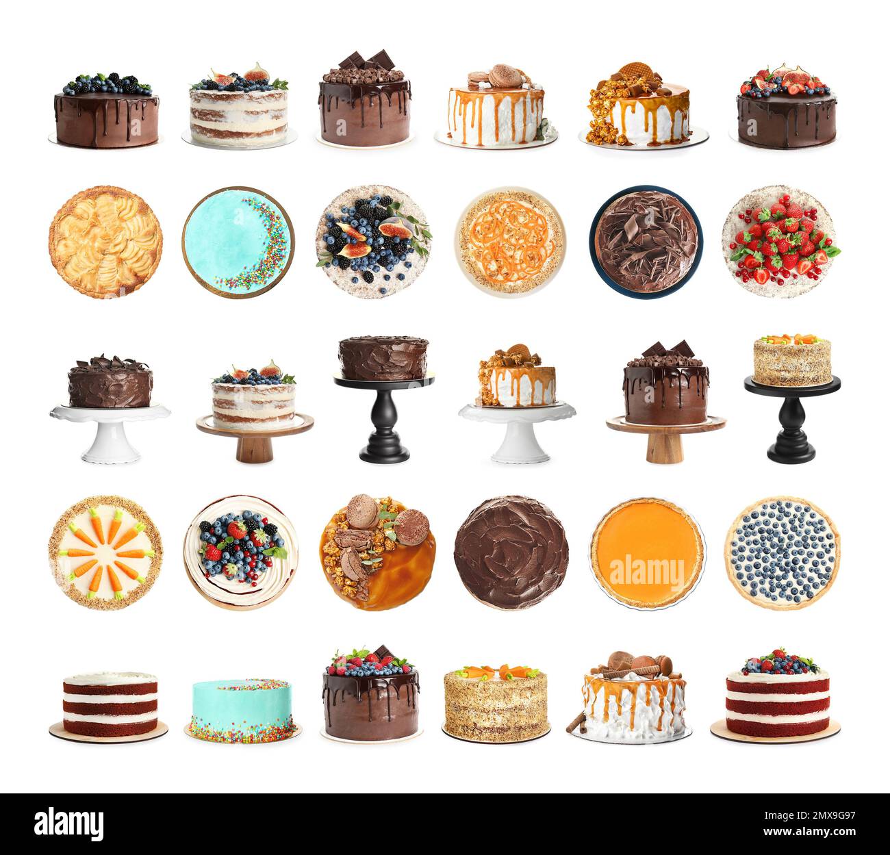 Set of different delicious cakes isolated on white Stock Photo - Alamy