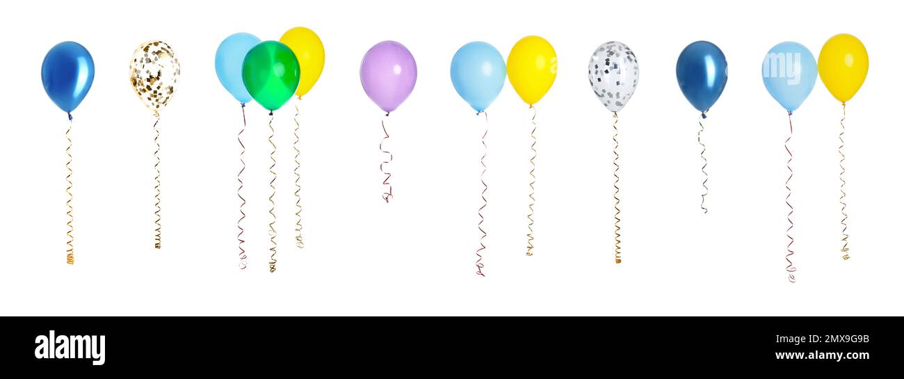 Set of different color balloons on white background. Banner design ...