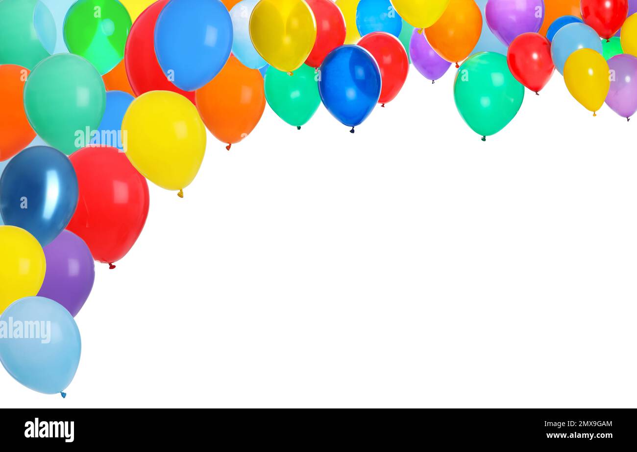 Set of different color balloons on white background Stock Photo - Alamy