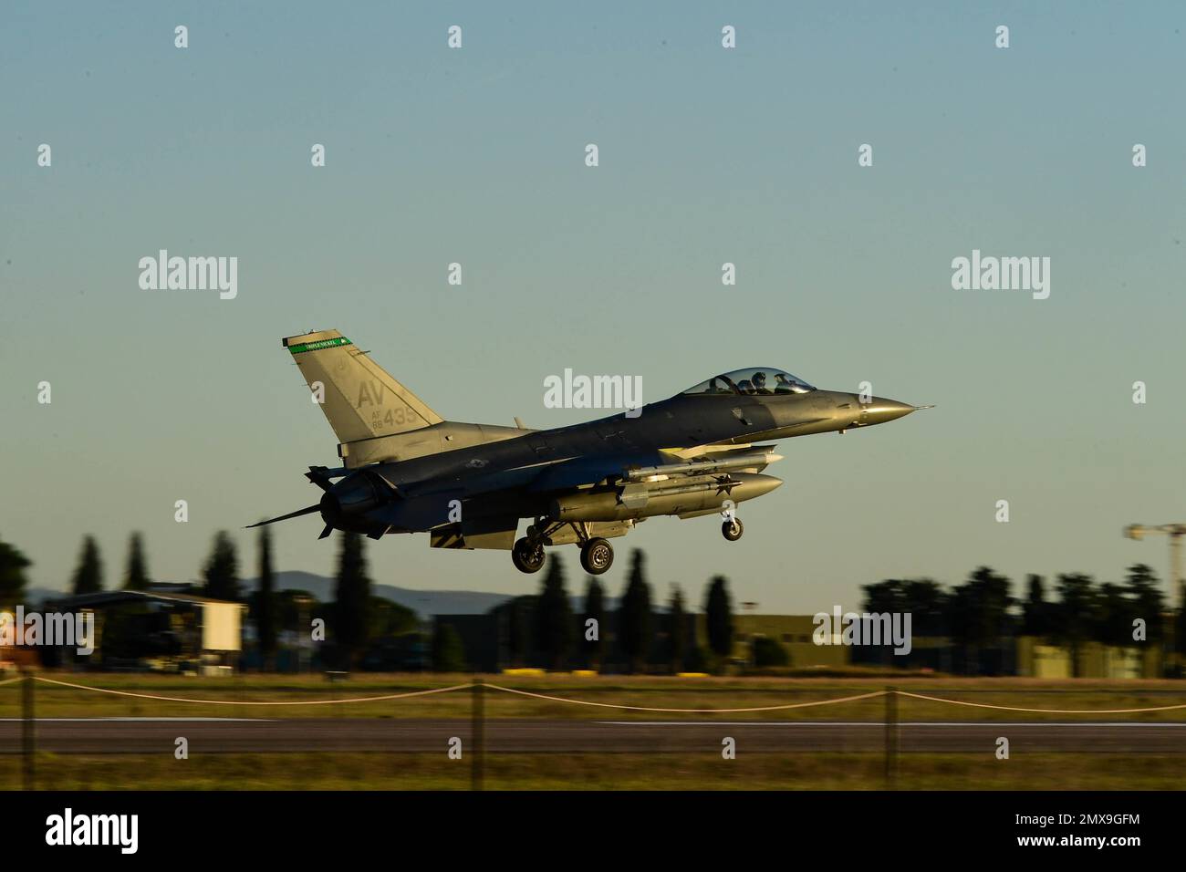 An F-16 Fighting Falcon, assigned to the 555th Fighter Squadron ...