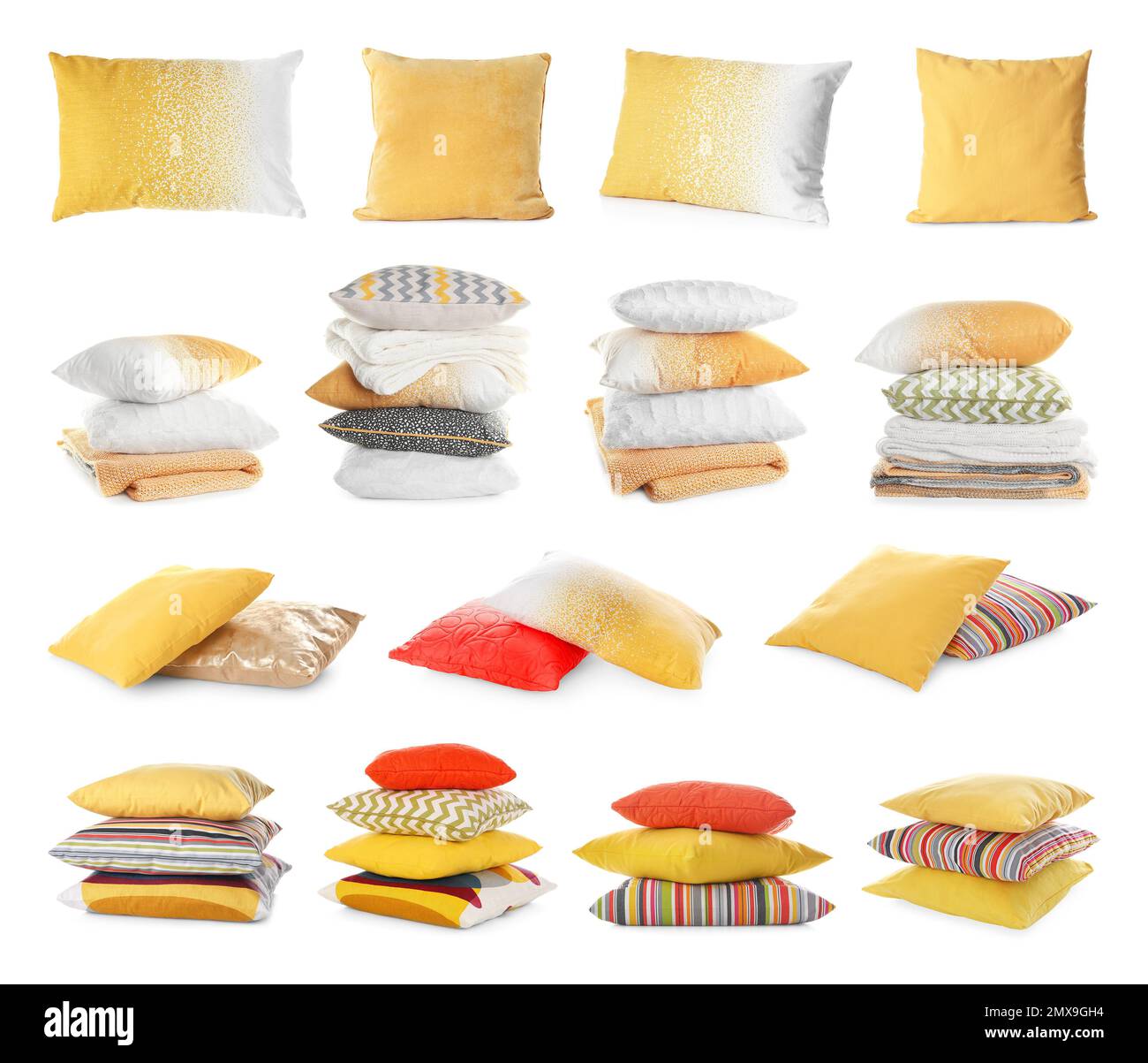 Set of different pillows on white background Stock Photo - Alamy