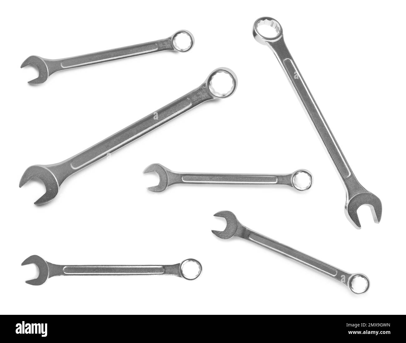 Set with new wrenches on white background. Construction tools Stock ...