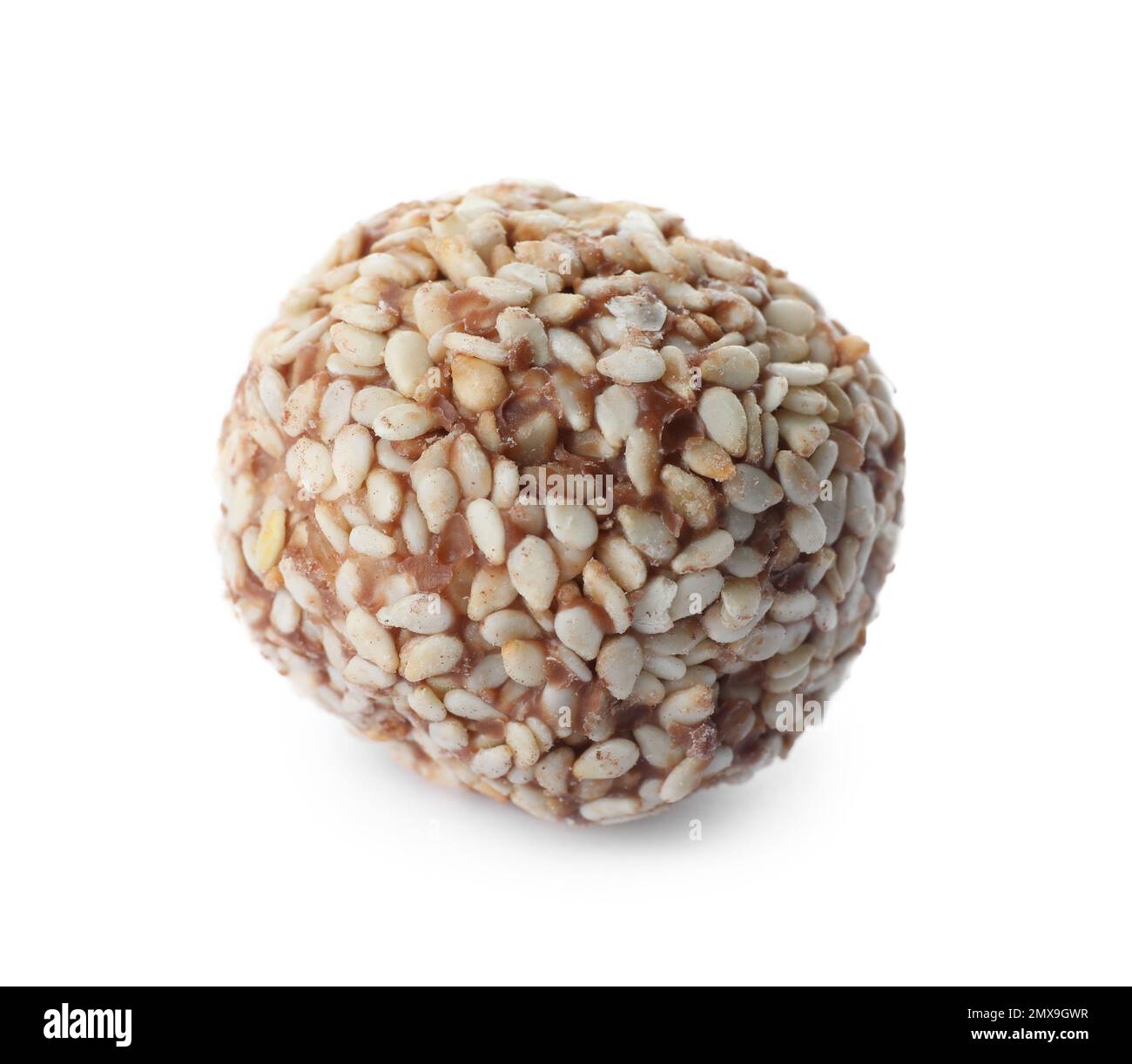 Delicious chocolate candy with sesame seeds isolated on white Stock ...