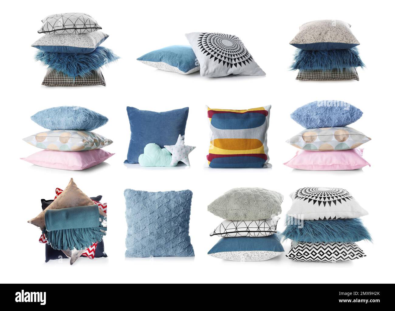 Set of different pillows on white background Stock Photo - Alamy