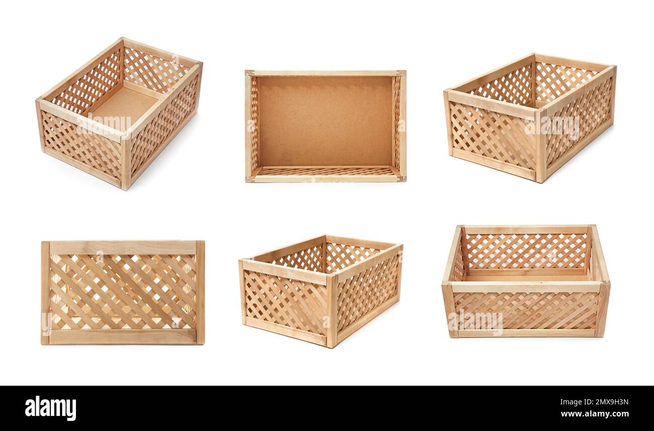 Set of wooden crates on white background. Banner design Stock Photo - Alamy