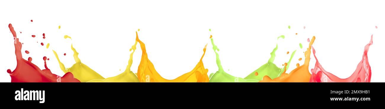 Set with splashes of different juices on white background. Banner ...