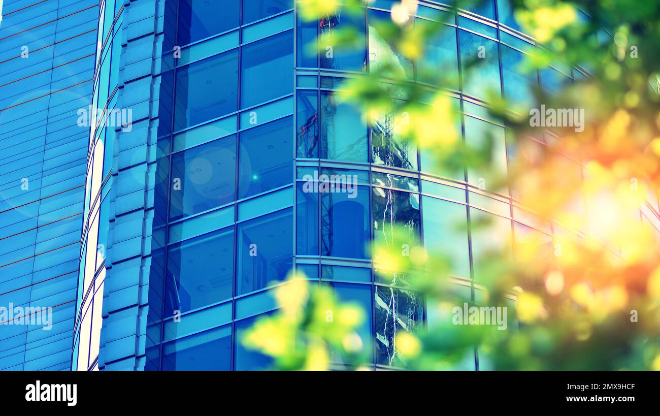 Fragments of building in business district of modern city. High-rise ...