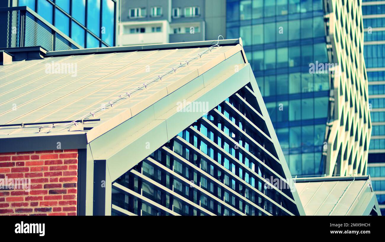 Fragments of building in business district of modern city. High-rise ...
