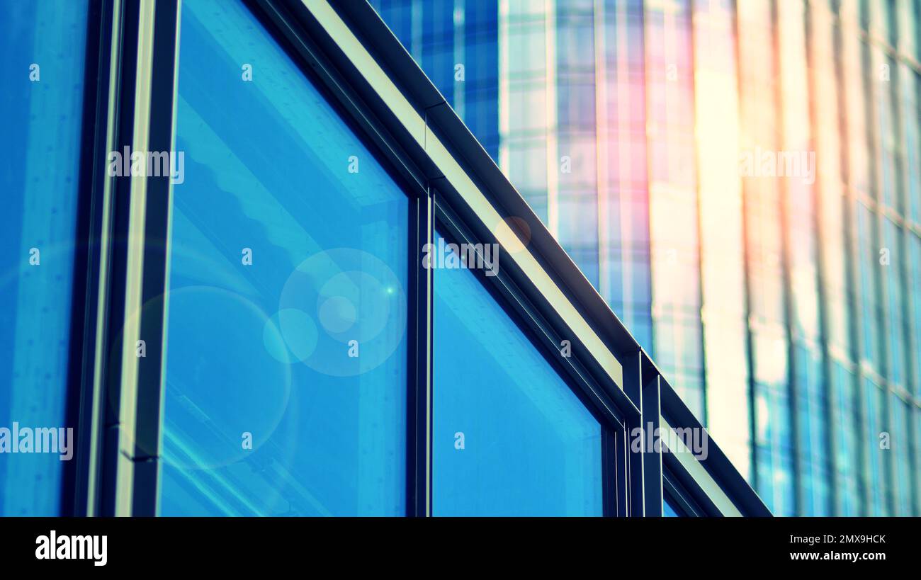 Fragments of building in business district of modern city. High-rise ...