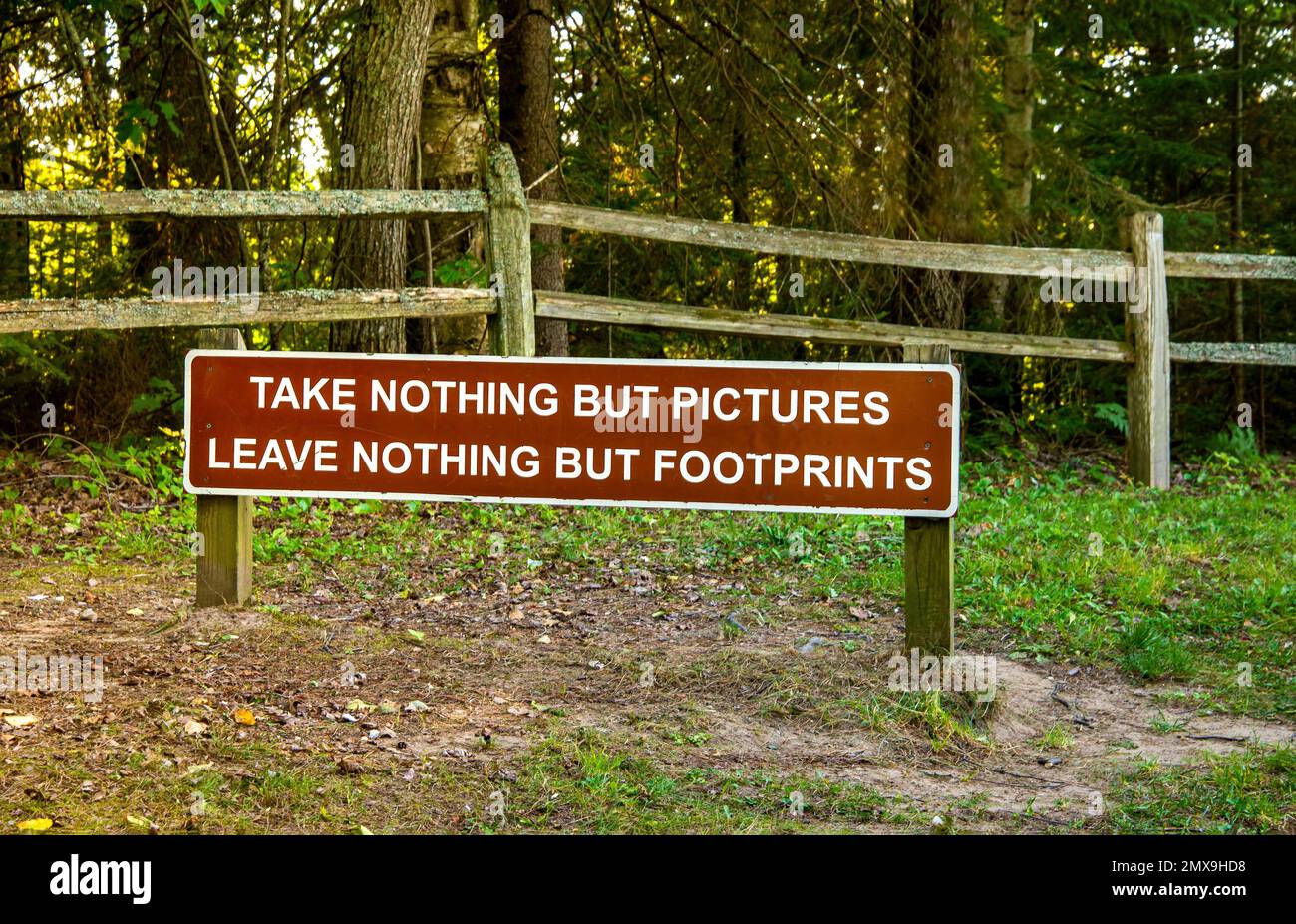 Take nothing but Pictures sign for visitors of Michigan Parks forests ...