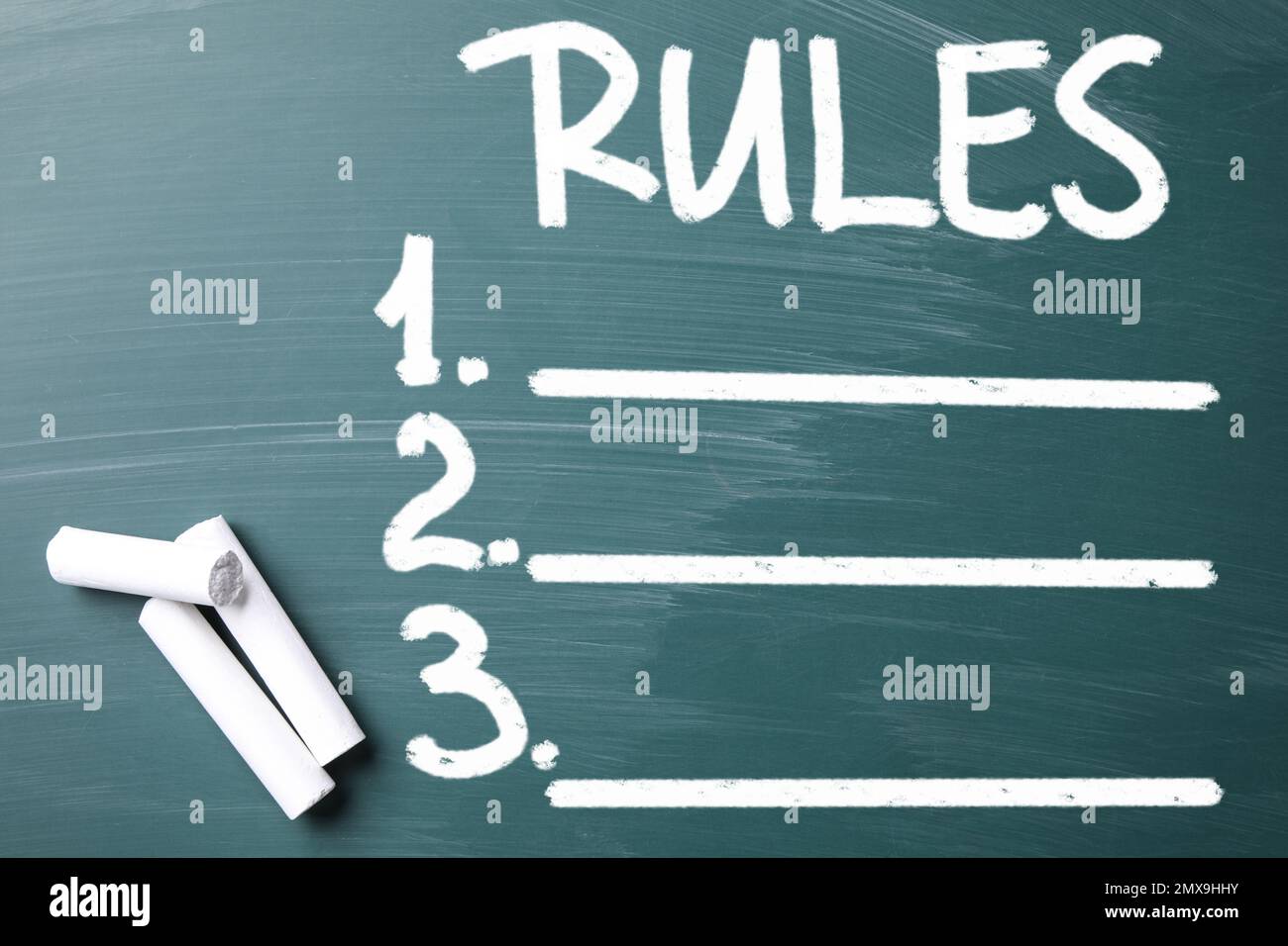 Chalkboard with list of rules as background Stock Photo - Alamy