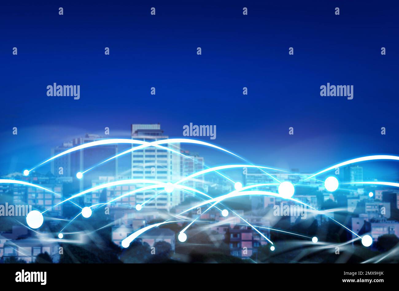 Beautiful cityscape and network connection lines Stock Photo - Alamy