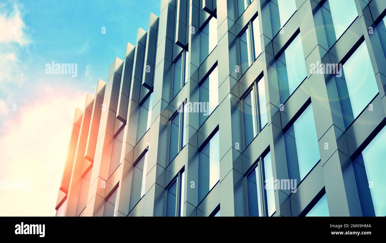 Fragments of building in business district of modern city. High-rise ...