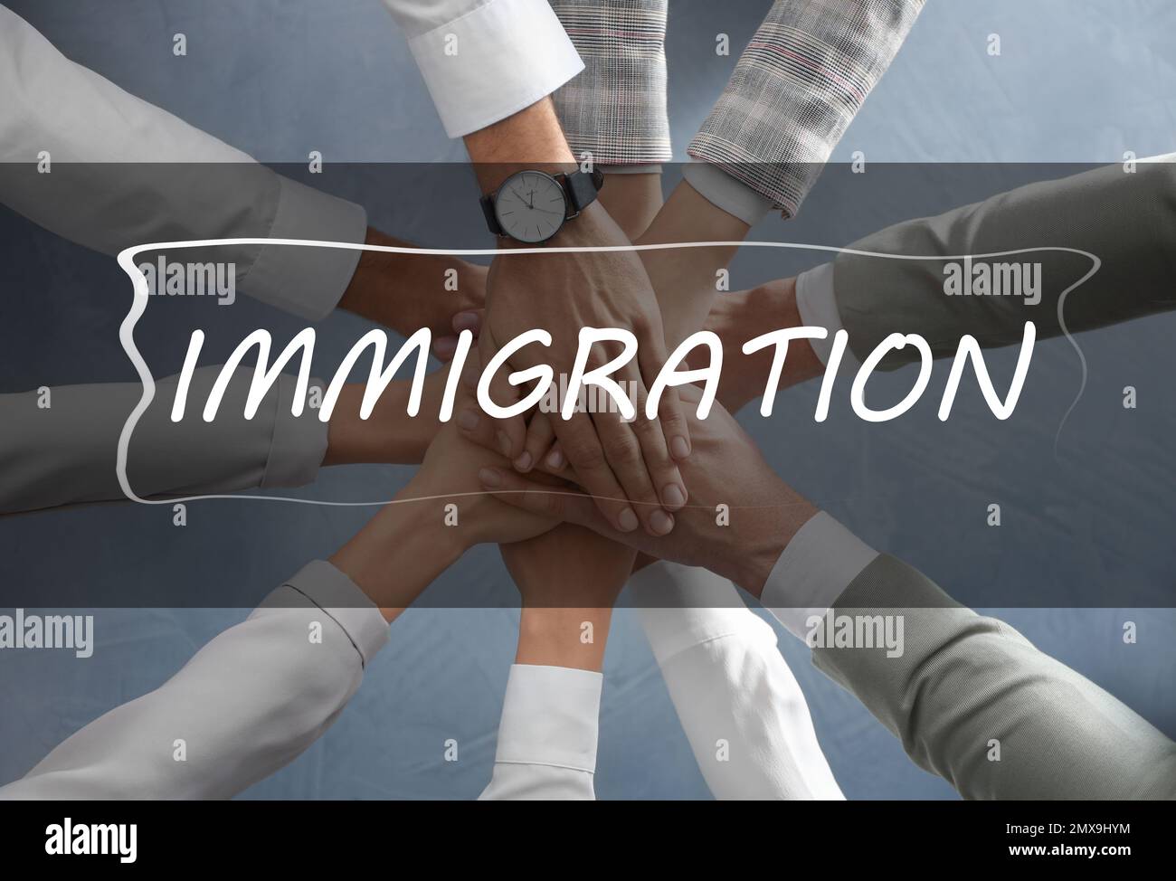 Immigration concept. People holding hands together, top view Stock ...