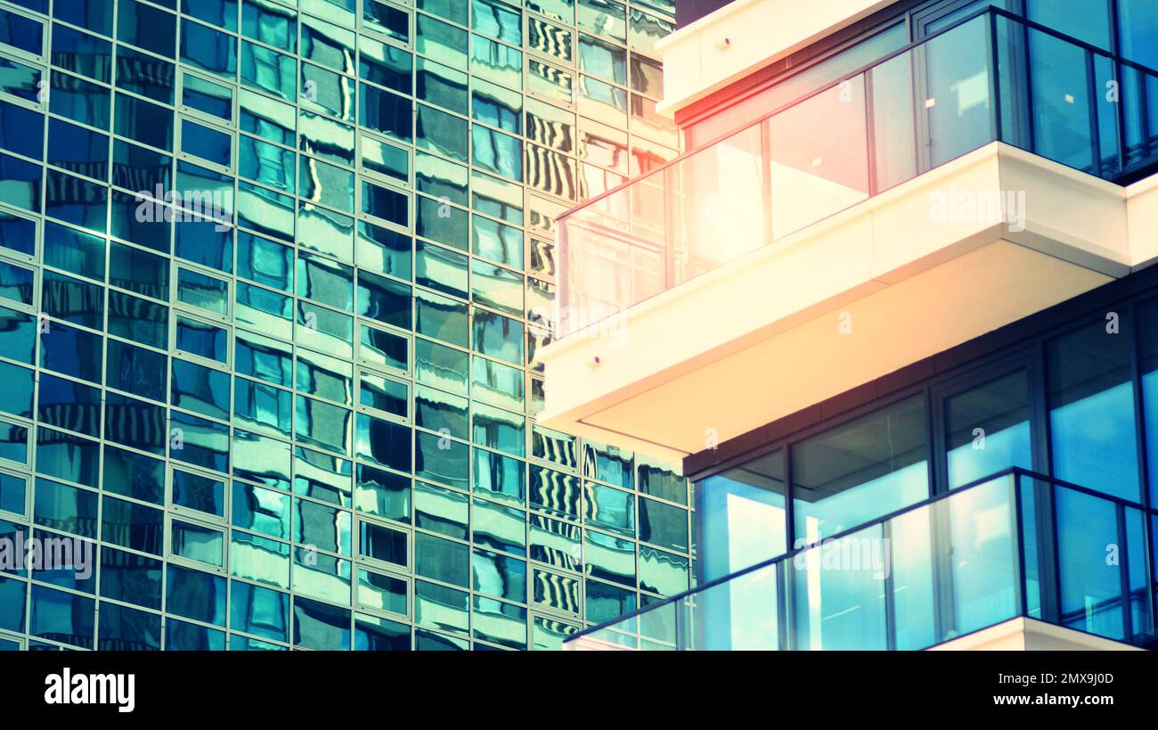 Fragments of building in business district of modern city. High-rise ...