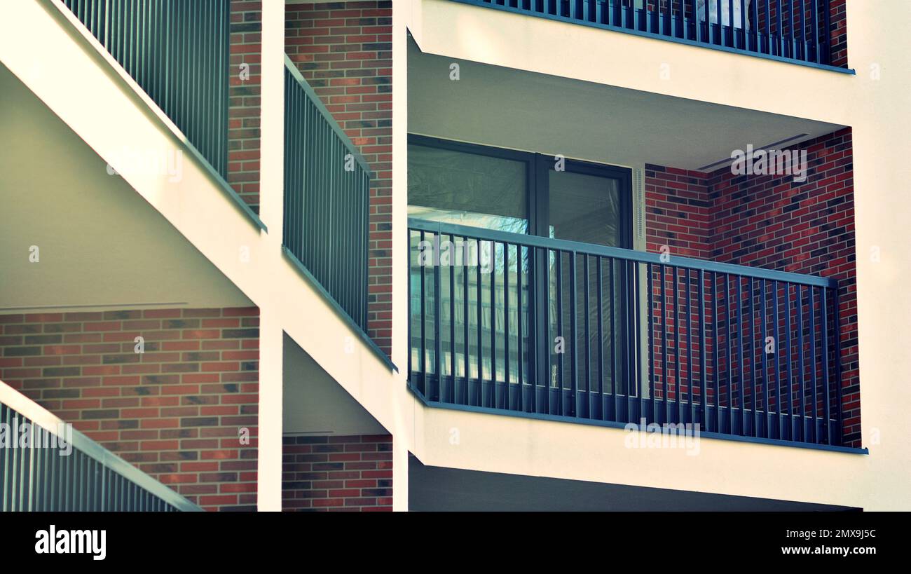 Fragment of modern residential apartment with flat buildings exterior ...
