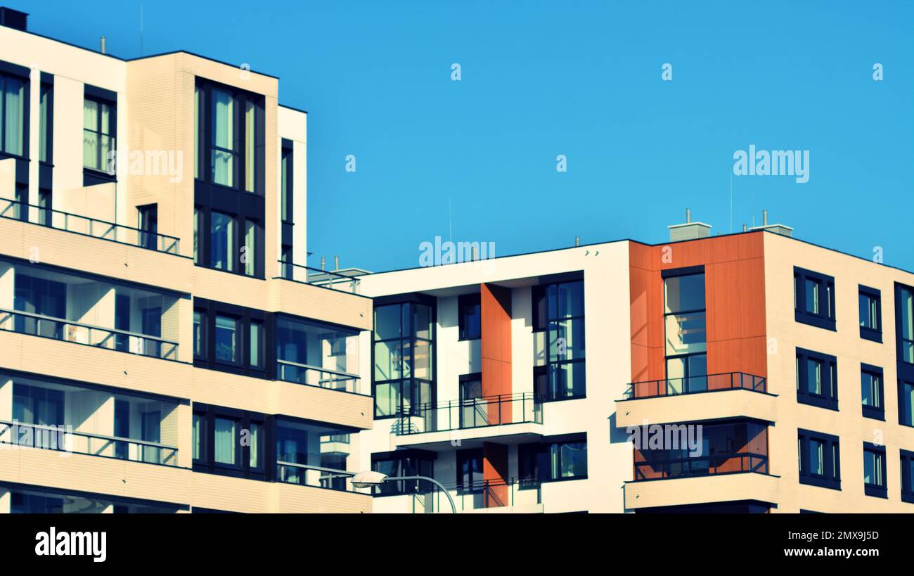 Fragment of modern residential apartment with flat buildings exterior ...