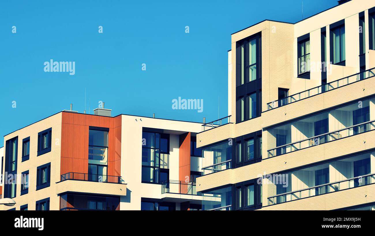 Fragment of modern residential apartment with flat buildings exterior ...