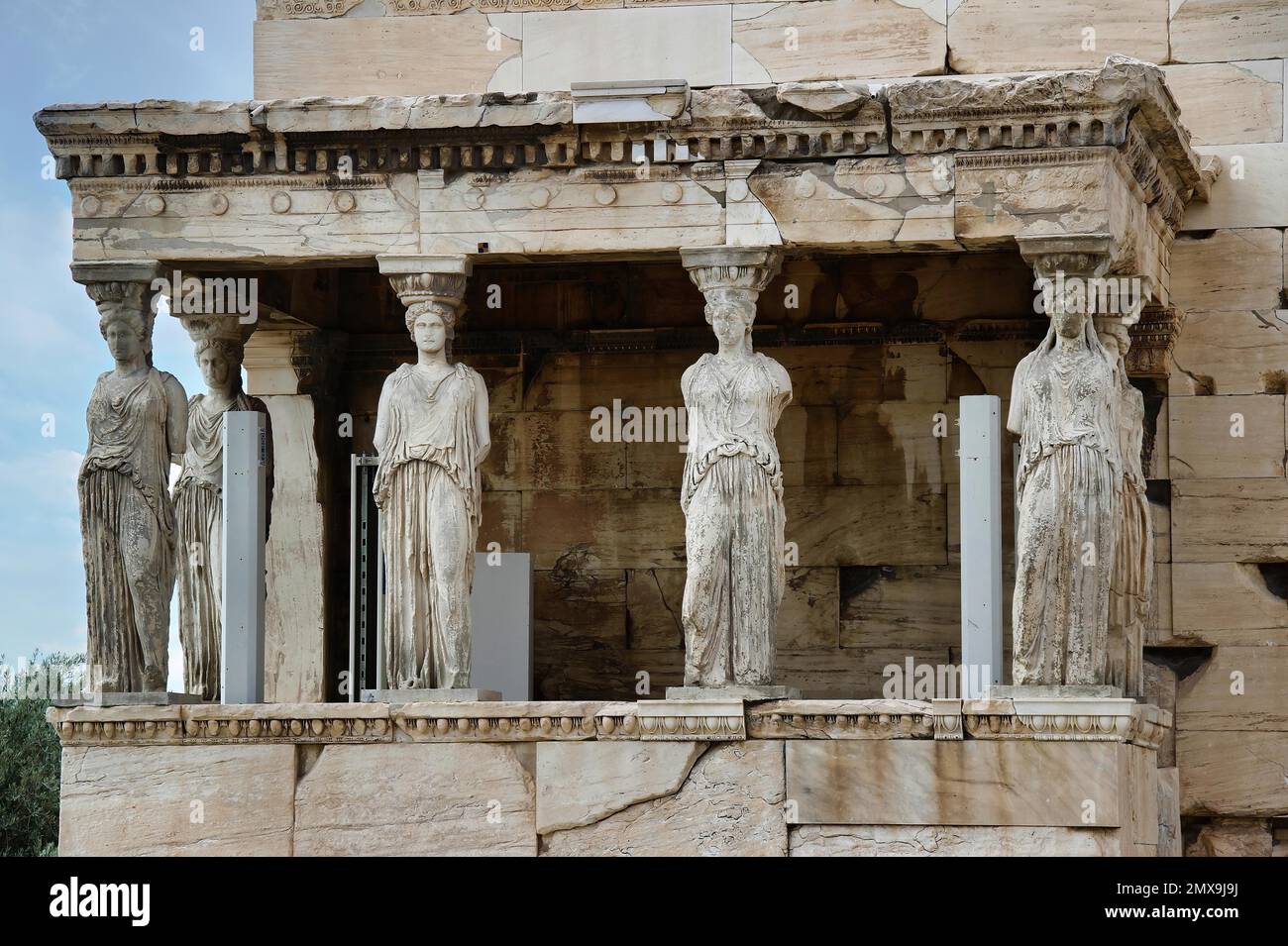 The Erechtheion (Athens, Greece) the ancient Greek temple held up by statues known as Caryatids ...