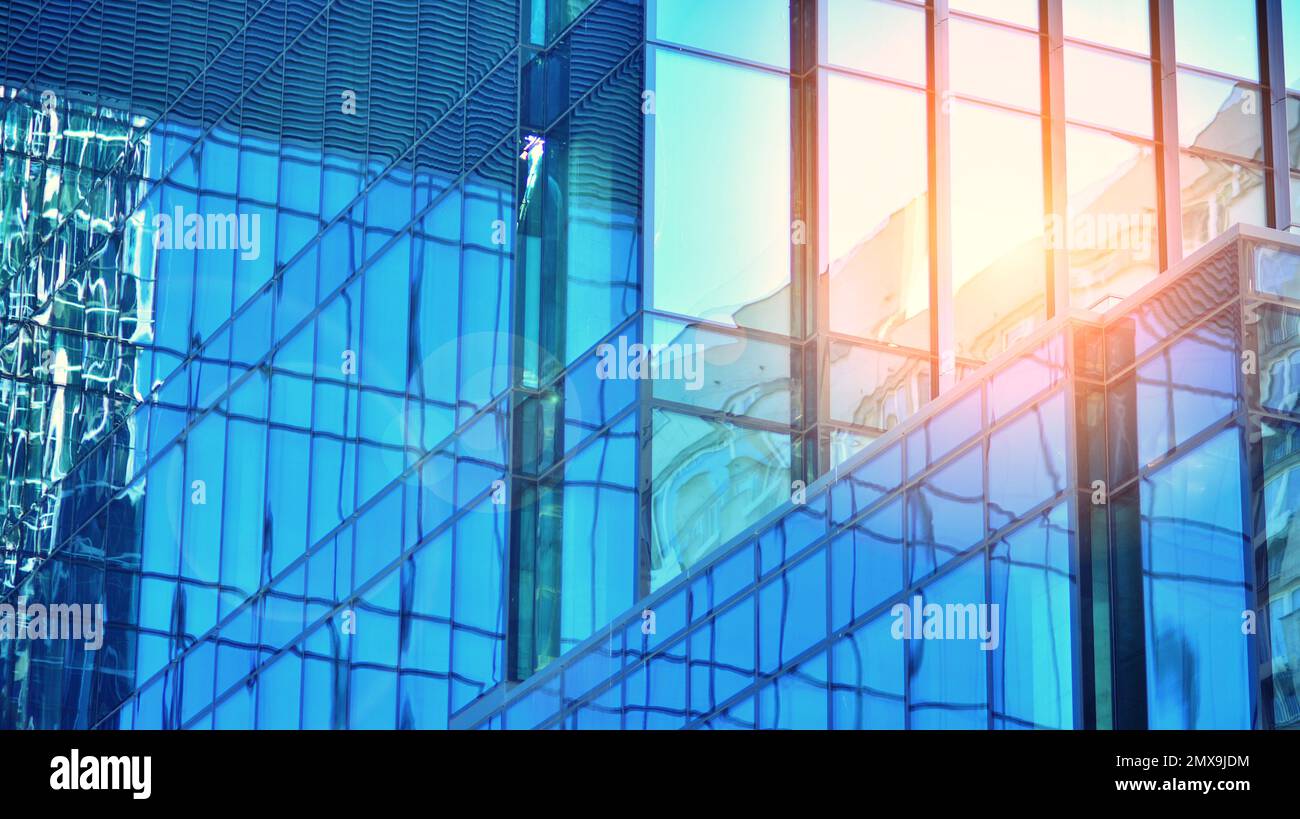 Fragments of building in business district of modern city. High-rise ...