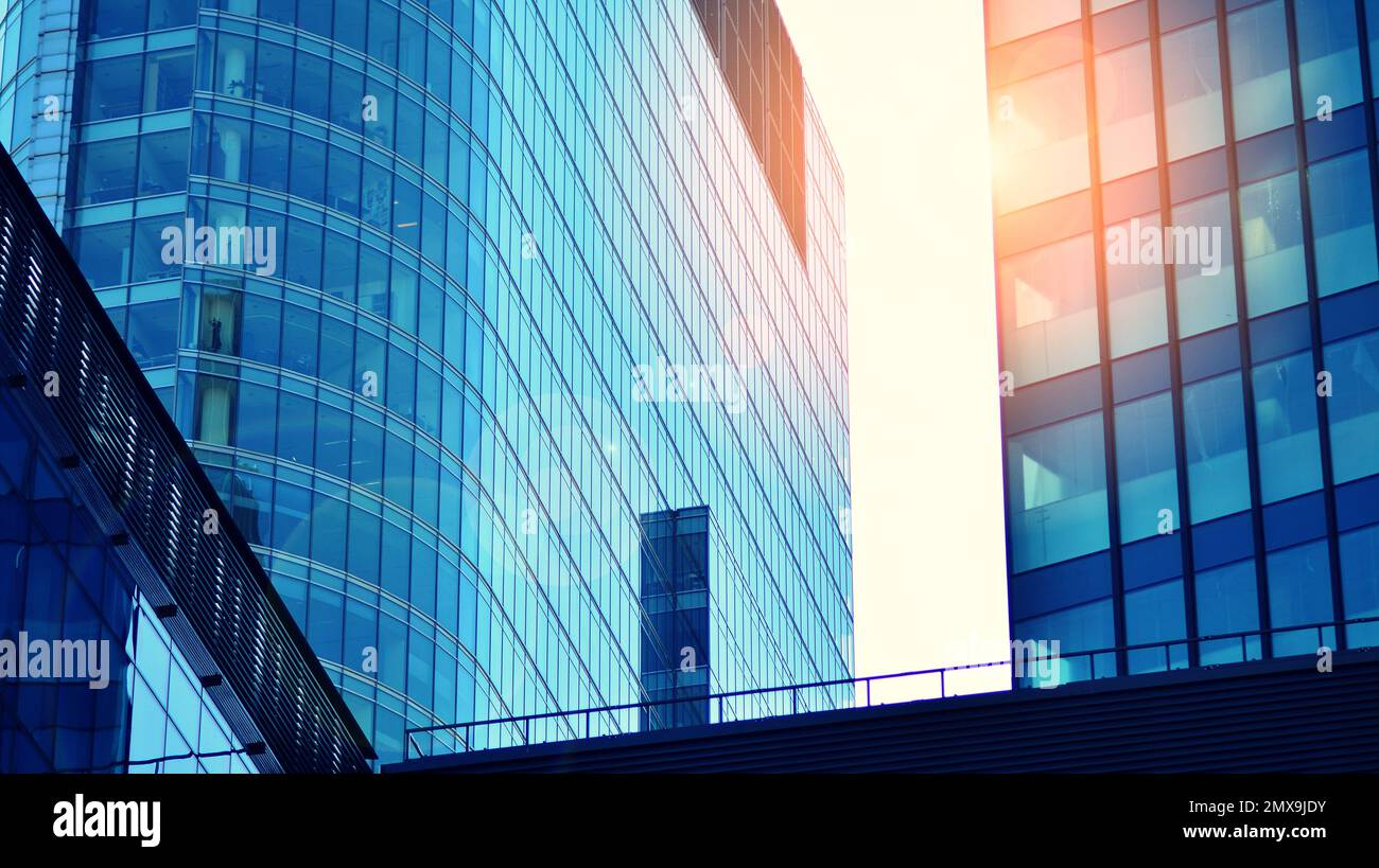 Fragments of building in business district of modern city. High-rise ...